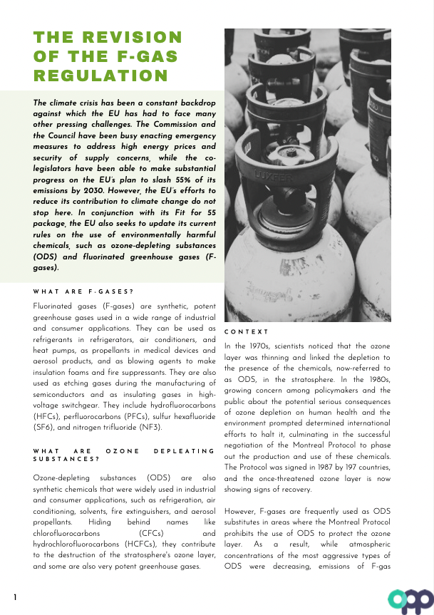 OPP Explainer: The Revision of the F-Gas Regulation - One Policy