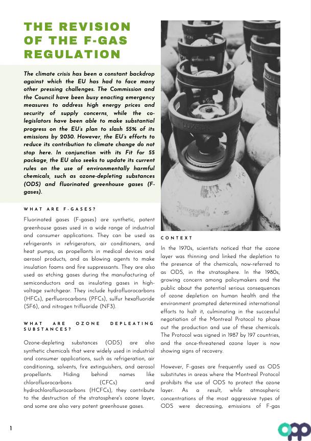 OPP Explainer: The Revision of the F-Gas Regulation - One Policy